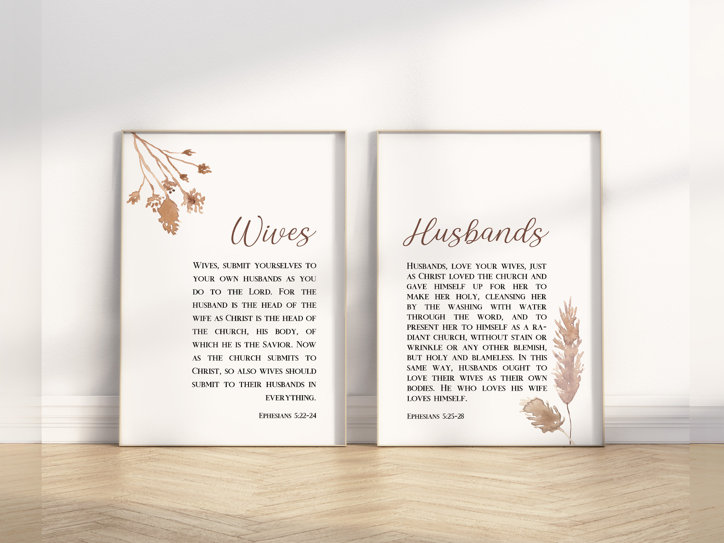 Ephesians 5:22-28 Wives and Husbands Bible Verse Set of 2 Boho Wall Art ...