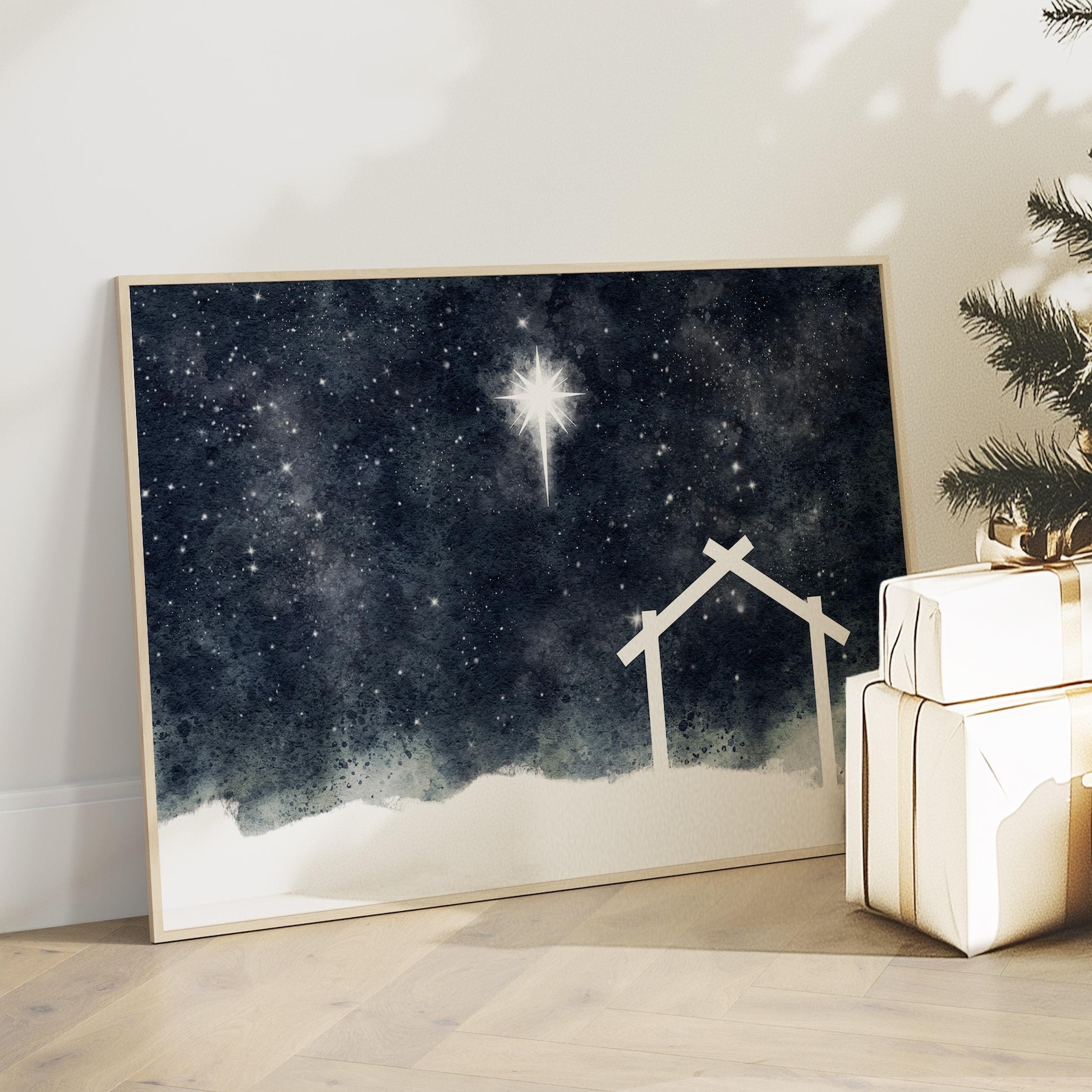 Star of Bethlehem Jesus Stable Christian Printable Wall Art, Modern ...