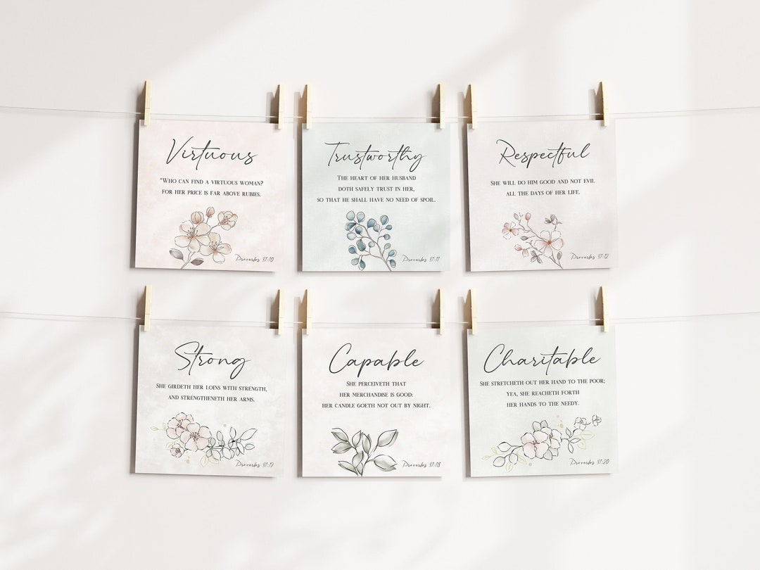 Proverbs 31 Woman 12 Virtues Bible Verse Printable Cards, Modern ...