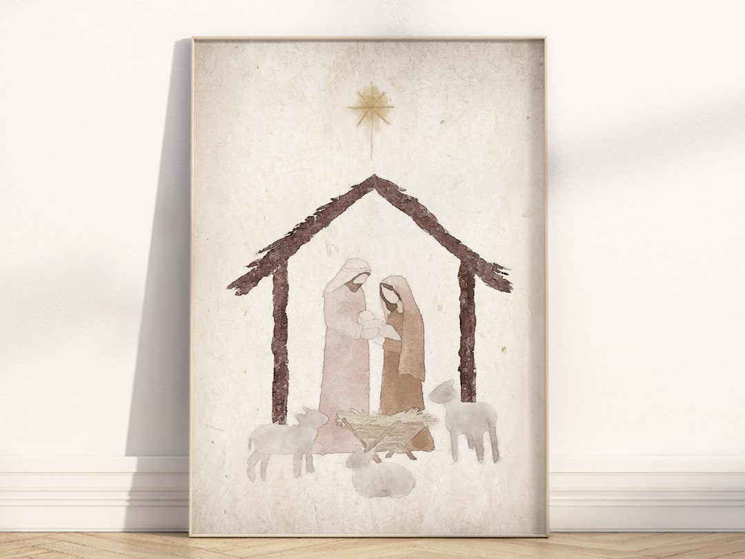 Christmas Nativity Scene Wall Art Printable, Rustic Christian ...