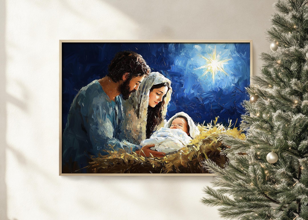 Christmas Nativity Scene Wall Art Printable, Rustic Christian ...