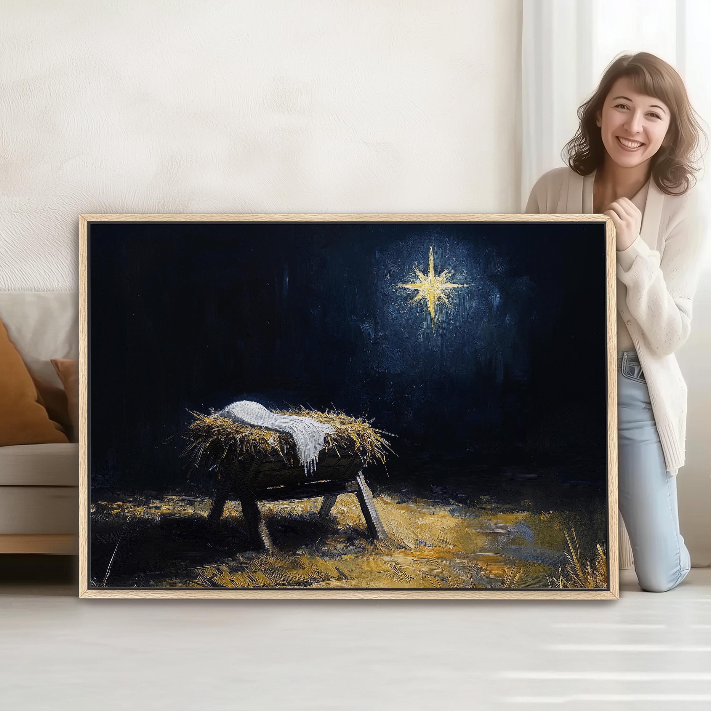Manger Scene Christmas Printable Wall Art, Rustic Christian Oil ...