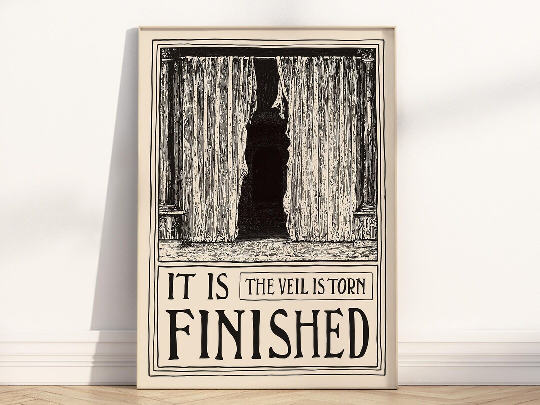 It is Finished Torn Veil Bible Verse Wall Art Printable, Modern Retro ...