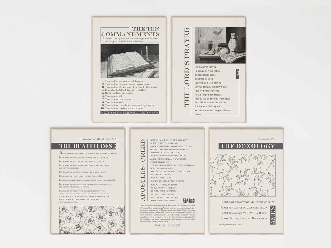 Set of 5 Minimalist Doctrine Gallery Printable, Lord's Prayer/ten ...