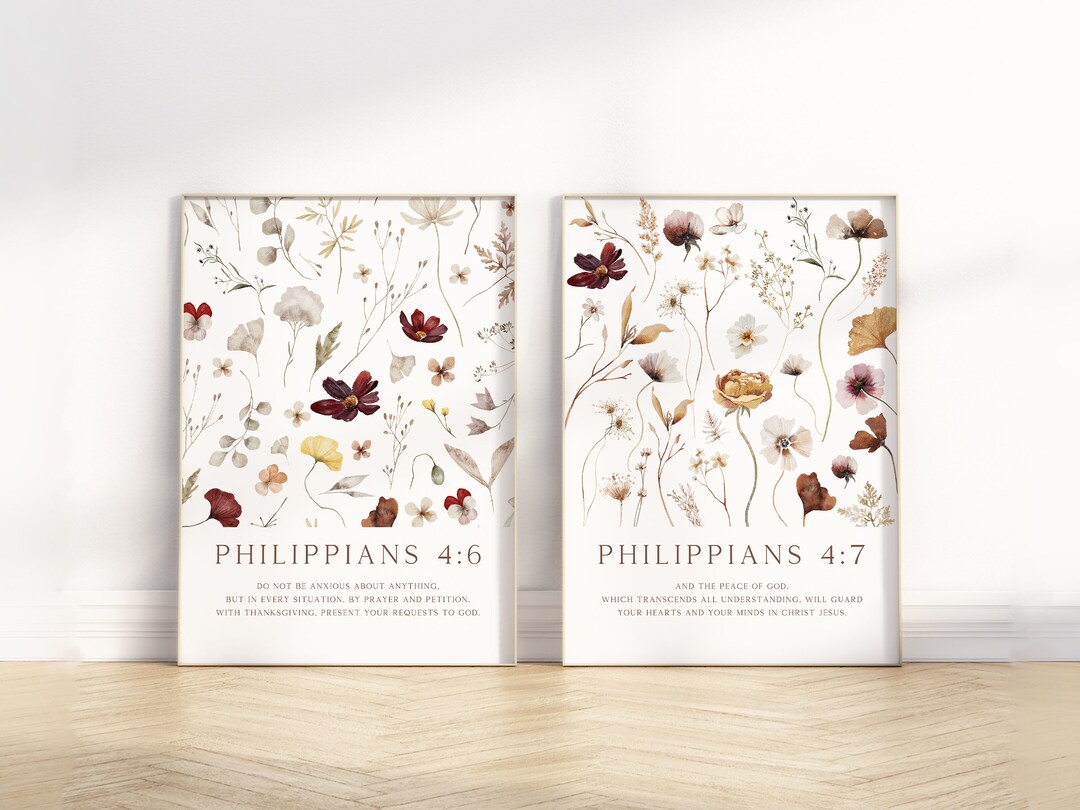 Philippians 4:6-7 Bible Verse Wall Art Printable Set of 2, Christian ...