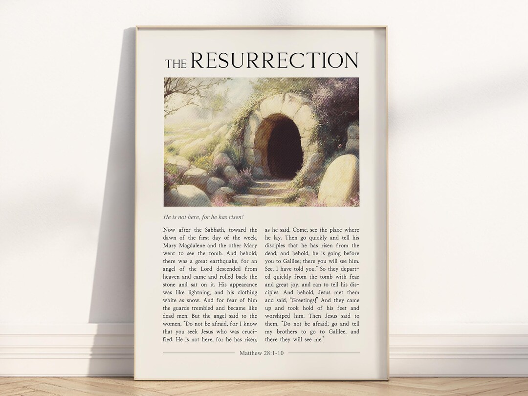 The Resurrection Bible Verse Wall Art Printable, Matthew 28:1-10 Jesus ...