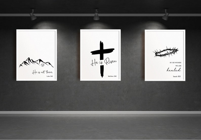Christian Easter Wall Art Set of 3 He is Risen Sign Digital - Etsy