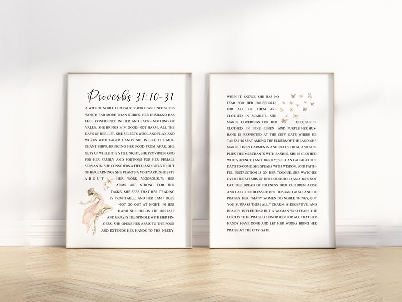Proverbs 31:10-31 Virtuous Woman Bible Verse Printable Wall Art Set of ...
