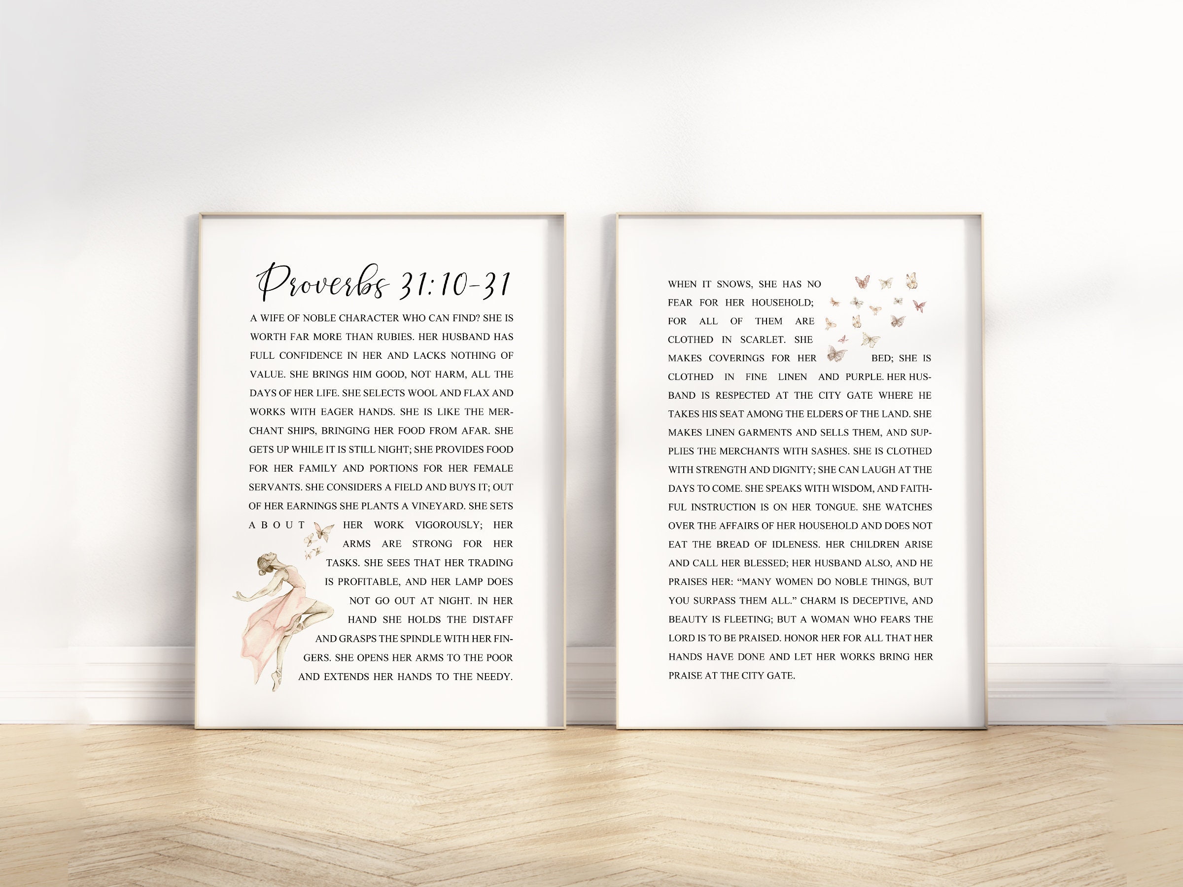 Proverbs 31:10-31 Virtuous Woman Bible Verse Printable Wall Art Set of 2, Modern Christian ...