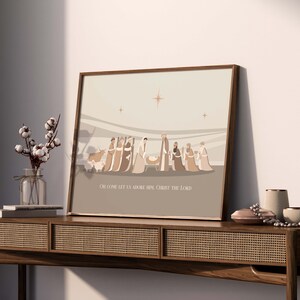 Nativity Scene Christmas Bible Verse Printable Wall Art, Oh Come Let Us ...