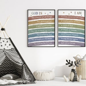 God is & I Am Christian Kids Positive Affirmation Printable Wall Art ...