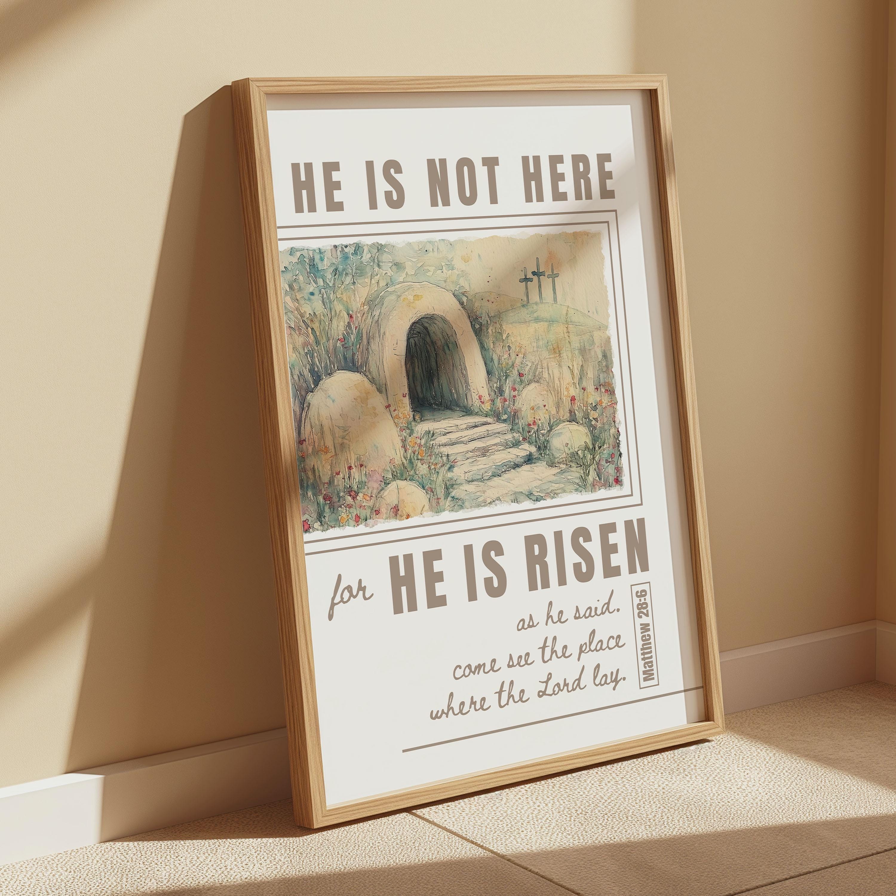 Jesus Empty Tomb Bible Verse Wall Art Printable, Christian Religious He ...