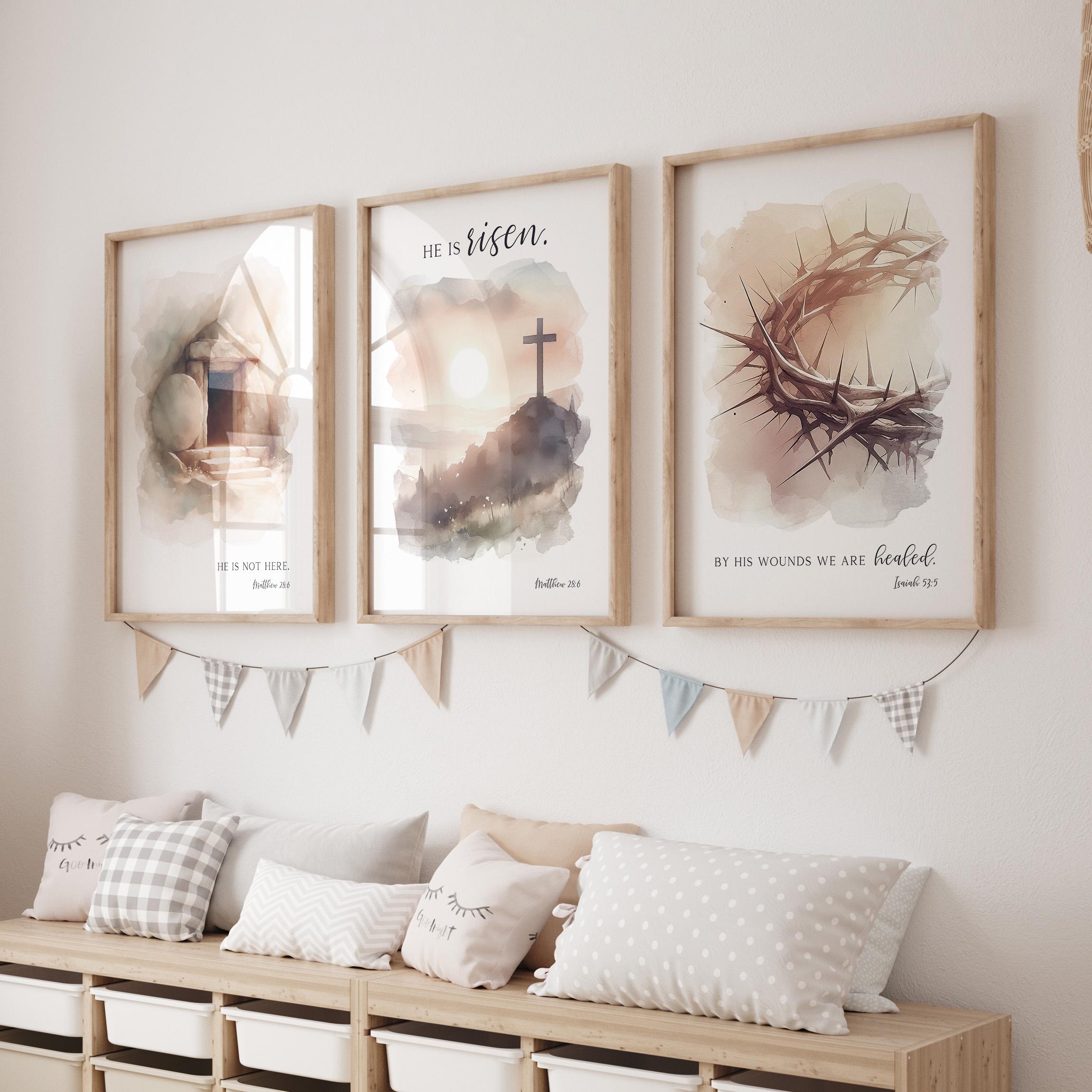 Christian Easter Bible Verse Wall Art Printable Set of 3, Religious ...