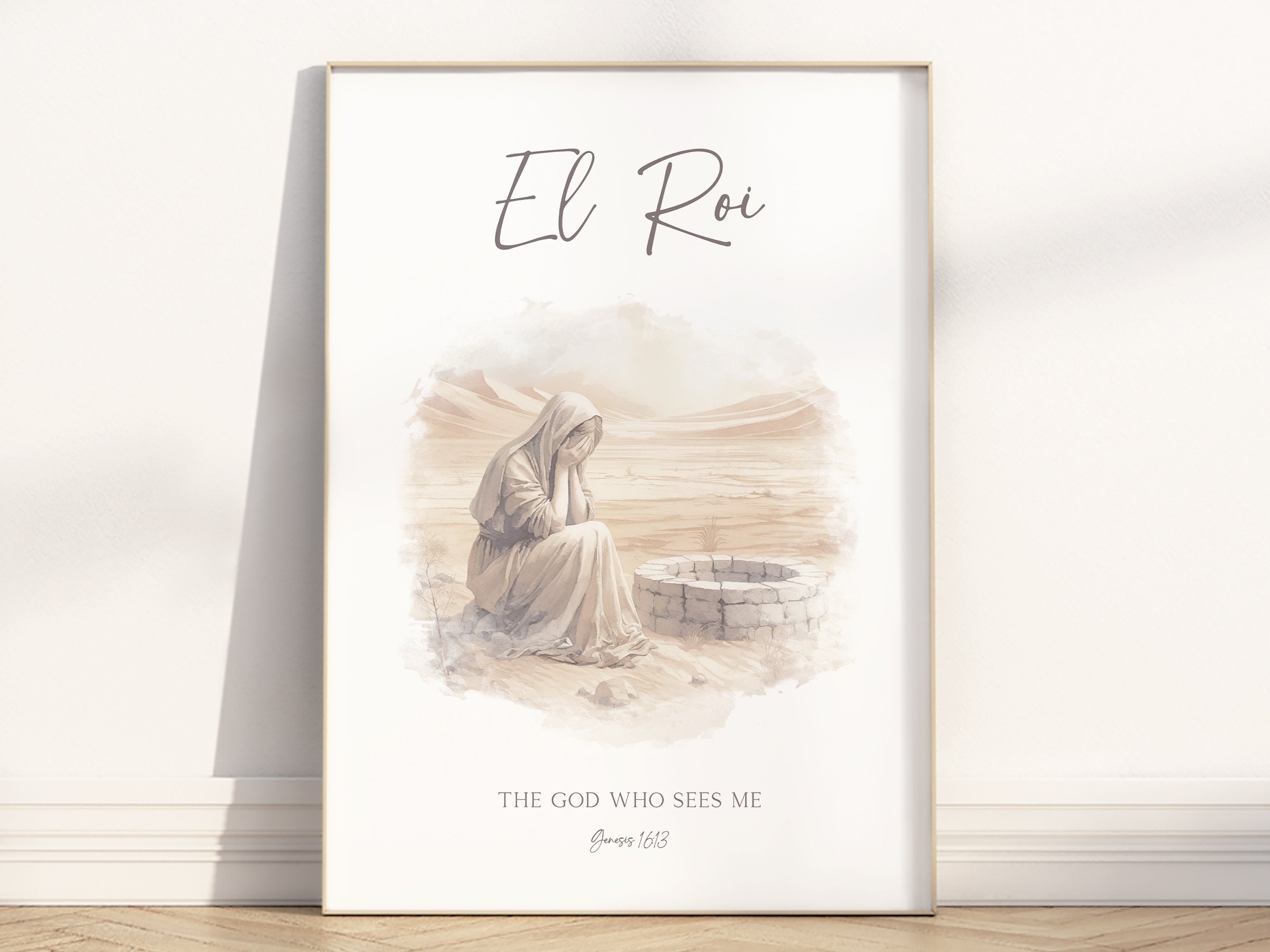 El Roi Hargar in the Desert Bible Illustration Wall Art Printable ...