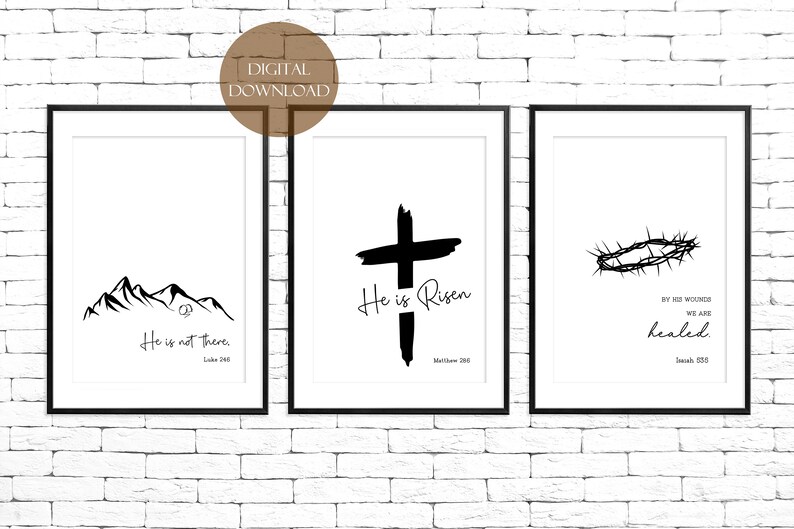 Christian Easter Wall Art Set of 3 He is Risen Sign Digital - Etsy