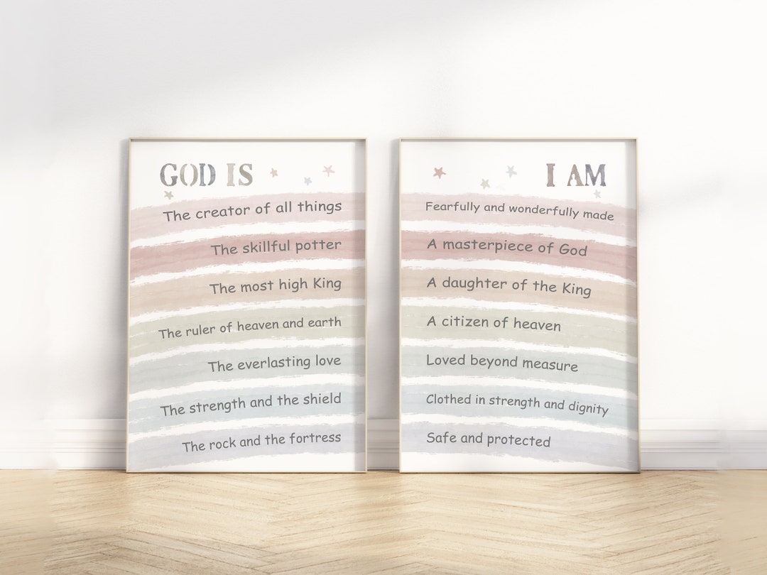 Who God is & Who I Am Christian Kids Affirmation Printable Wall Art ...