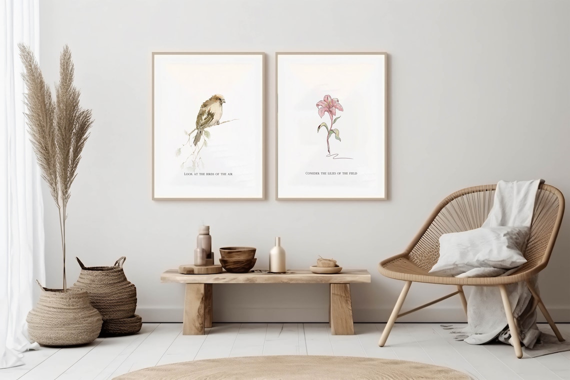 Set of 3 Matthew 6:25-34 Do Not Worry Look at the Birds Consider the ...