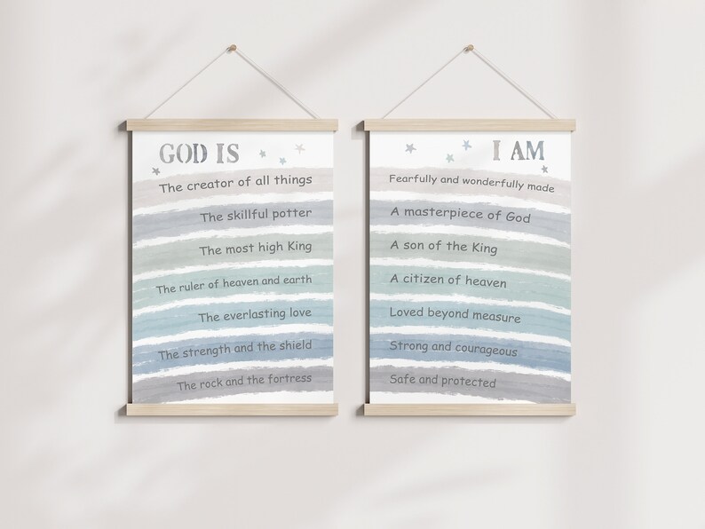 God is & I Am Christian Kids Positive Affirmation Printable Wall Art ...