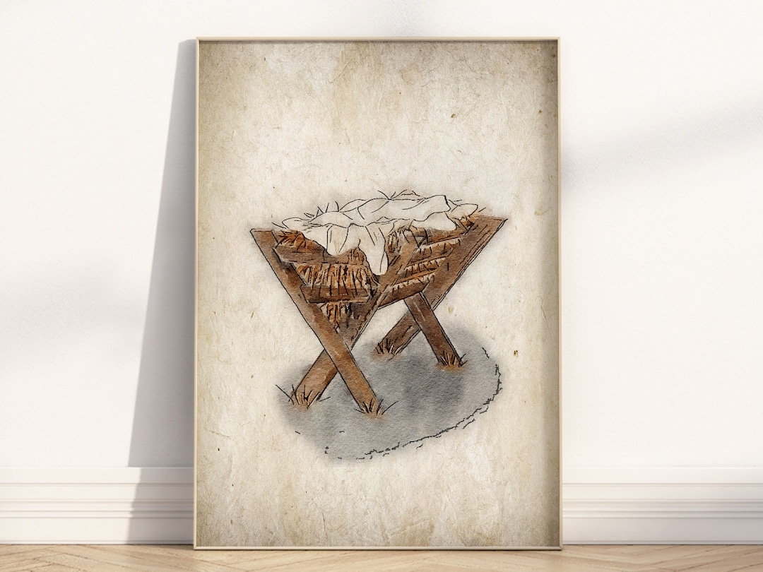 Baby Jesus Manger Scene Watercolor Painting Christmas Printable Wall ...