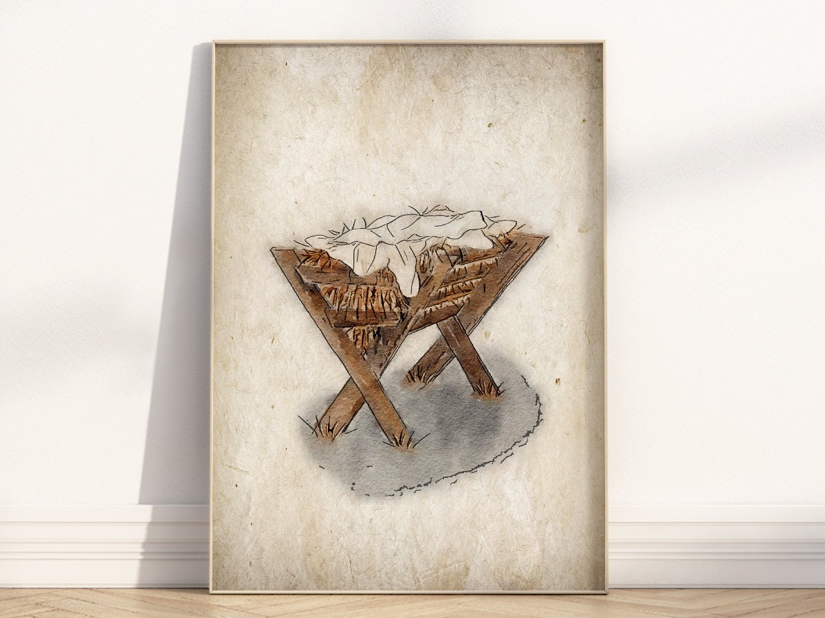 Baby Jesus Manger Scene Watercolor Painting Christmas Printable Wall ...