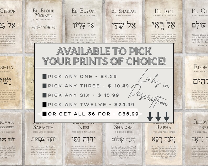12 Hebrew Names of God Bible Verse Printable Wall Art Gallery - Etsy