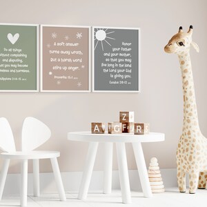 Kids Bible Verse Printable Wall Art, Neutral Color Christian Classroom ...