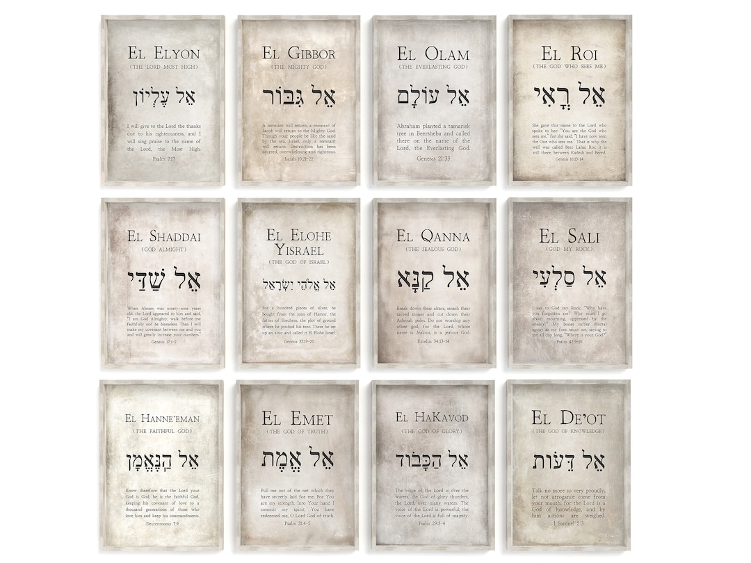12 Hebrew Names of God Bible Verse Printable Wall Art Gallery Set ...