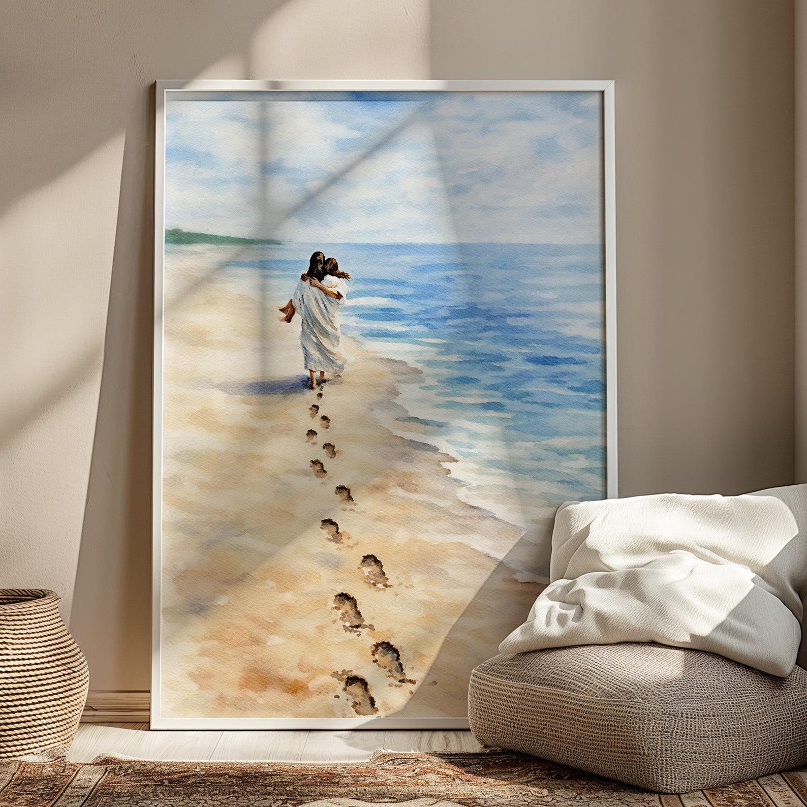 Footprints in the Sand Printable Wall Art, Christian Watercolor ...