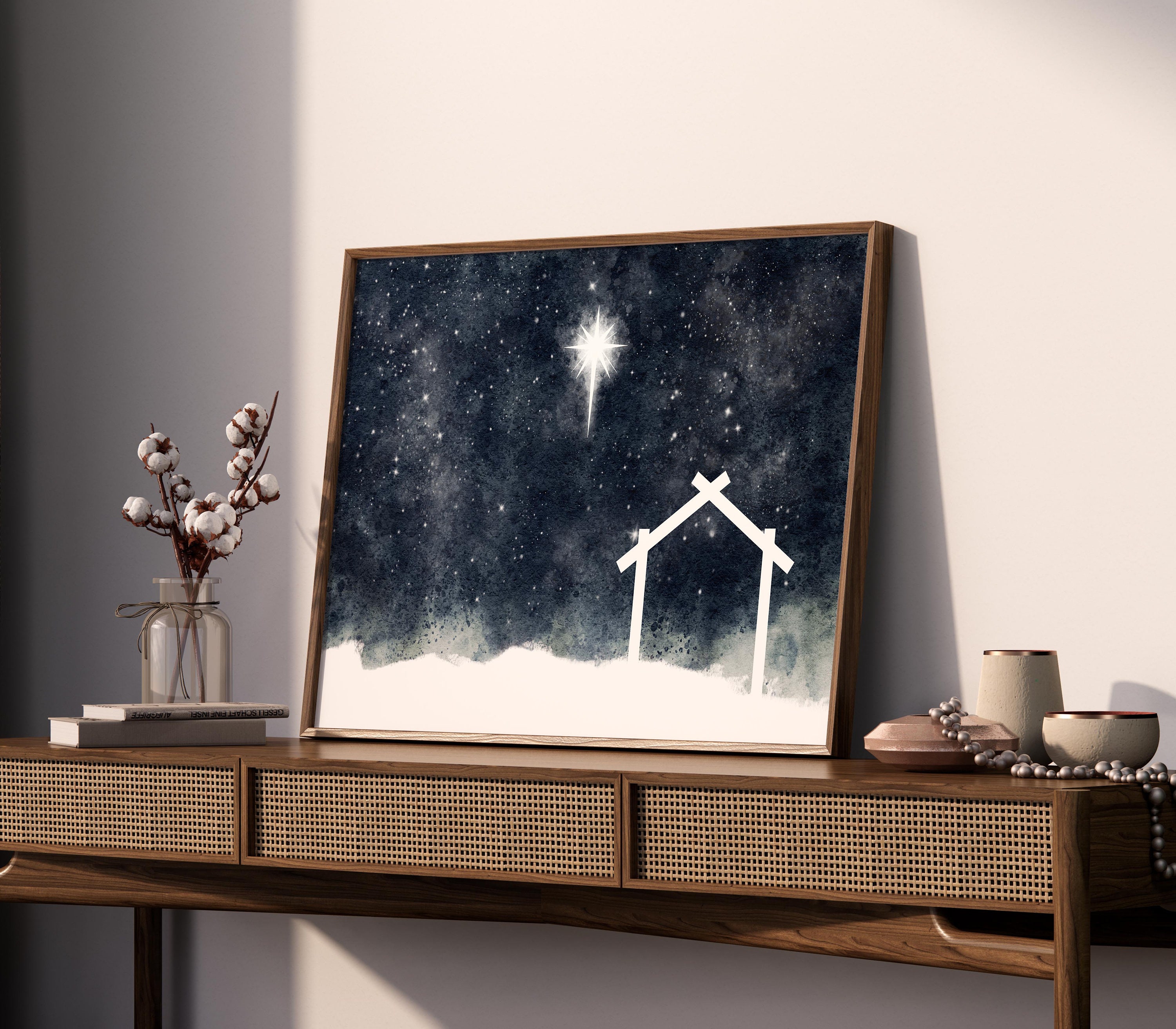 Star of Bethlehem Jesus Stable Christian Printable Wall Art, Modern ...