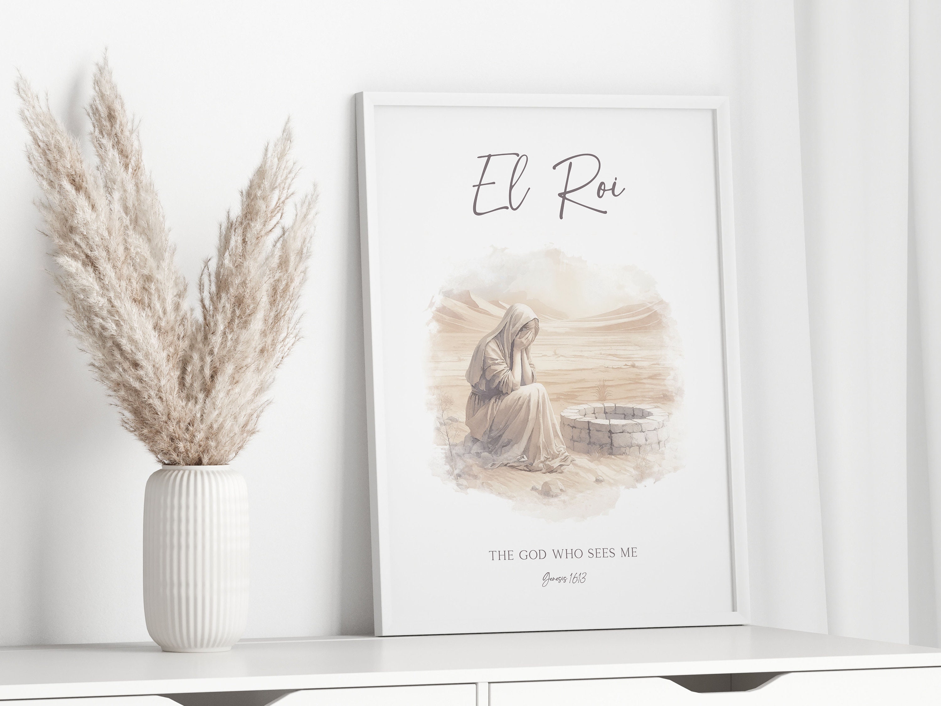 El Roi Hargar in the Desert Bible Illustration Wall Art Printable ...