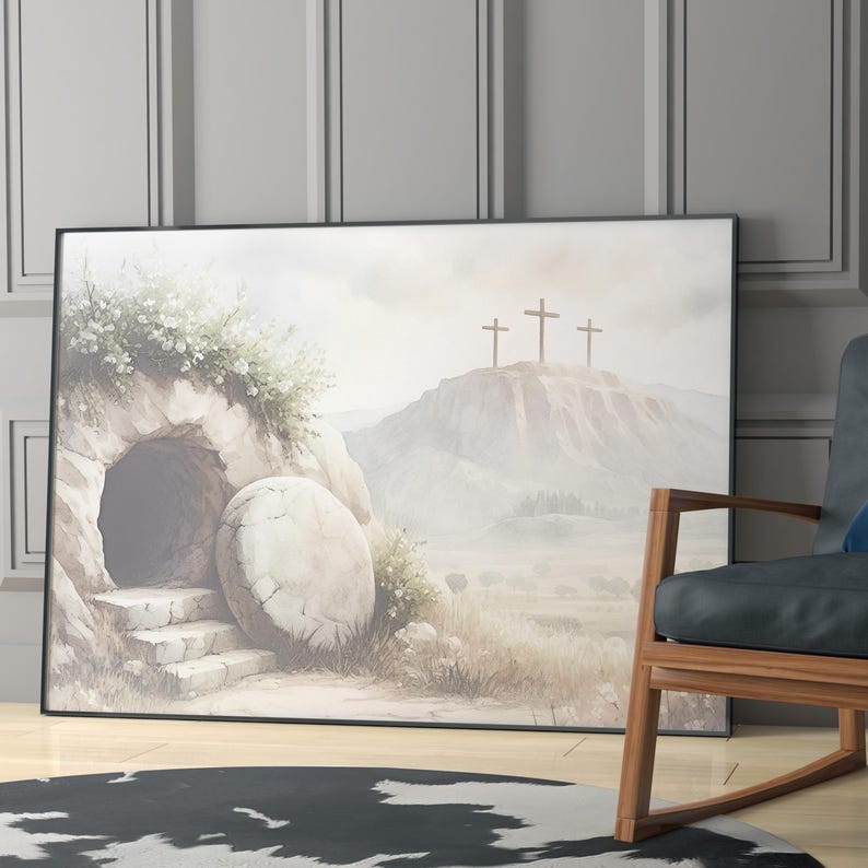 Jesus Empty Tomb Bible Verse Wall Art Printable, Christian Religious He ...