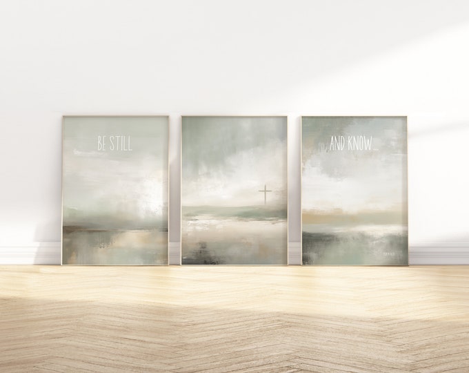 Abstract Scripture Christian Art Prints Psalm 46 Set of 3 PRINTED Be ...