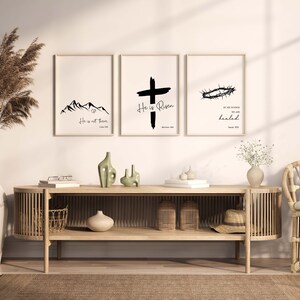 Christian Easter Wall Art Set of 3 | He is Risen Sign Digital Download ...