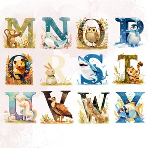 Watercolor Animals Alphabet PNG Cute Animals Clipart Baby Nursery Cute ...