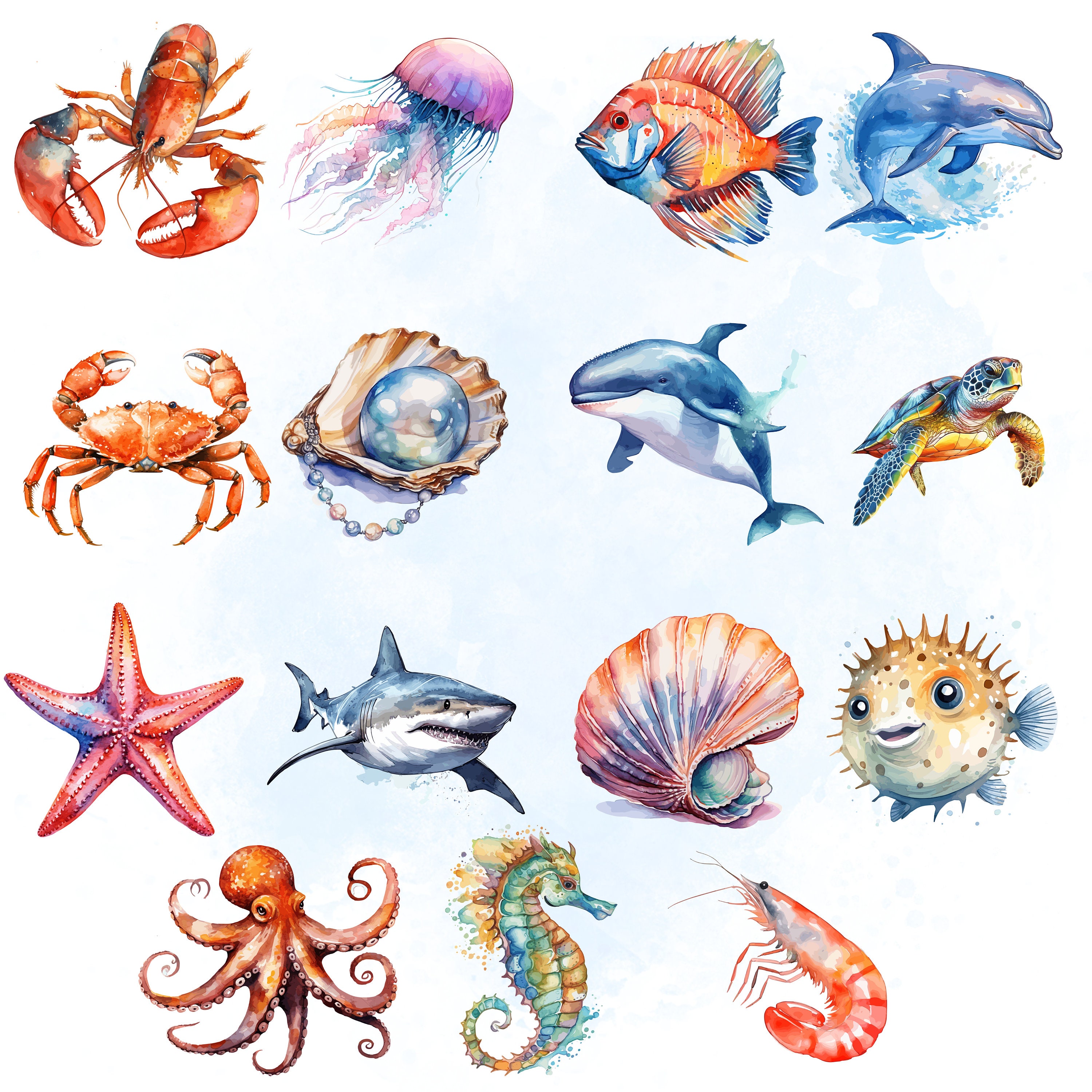 Watercolor Ocean Animals Clipart Fish PNG Under the Sea - Etsy