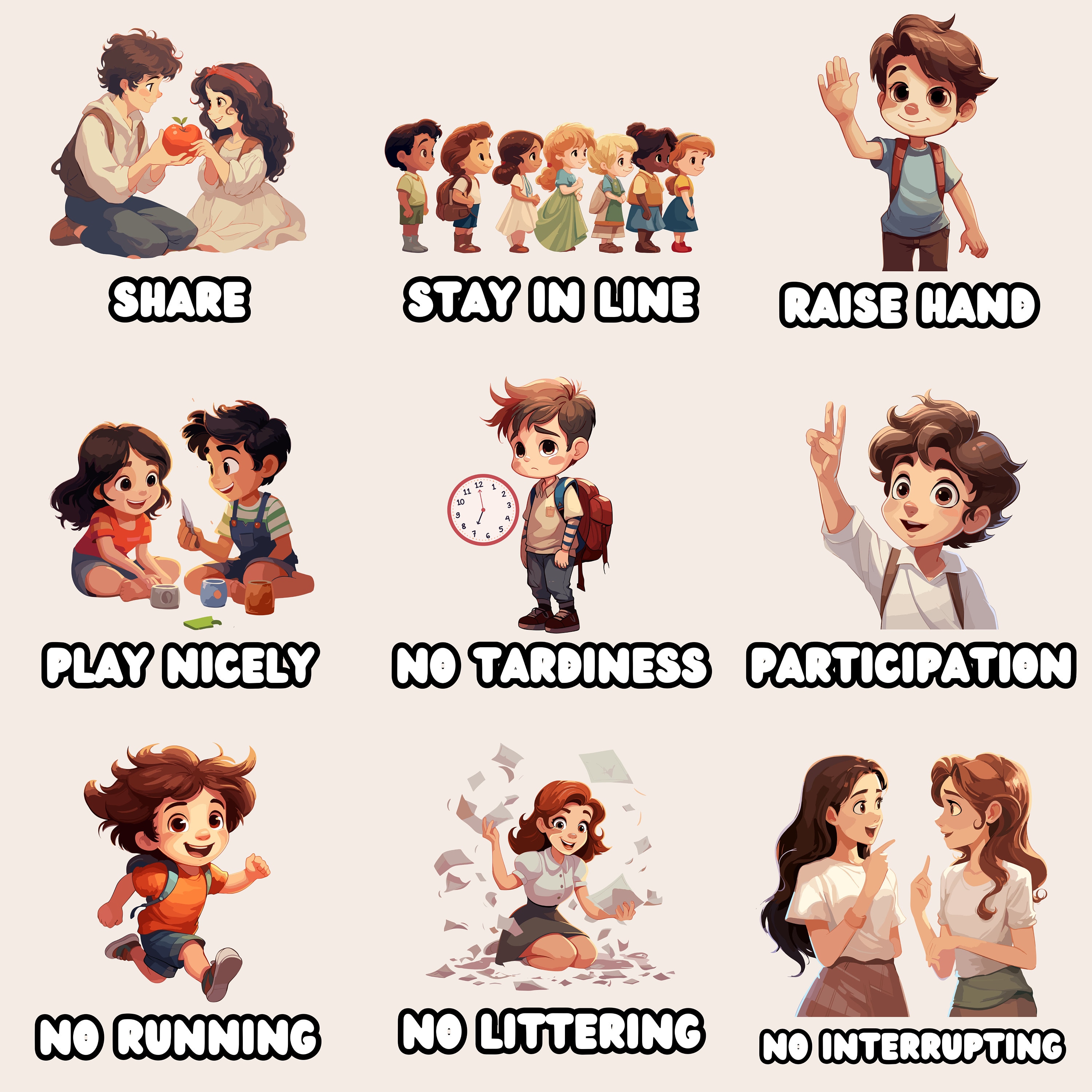 Classroom Rules Clipart: Education PNG Bundle for Teachers (digital ...