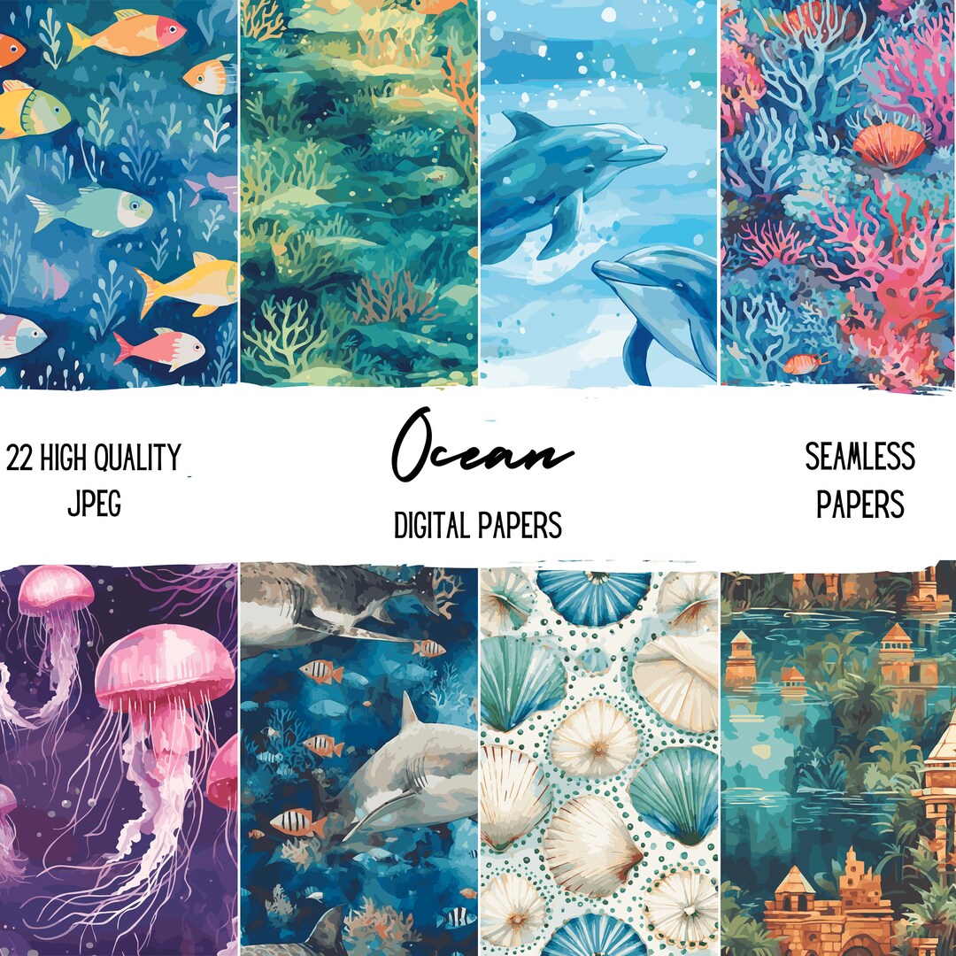 Ocean Digital Papers Watercolor Under the Sea Seamless Papers ...
