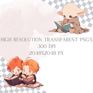 Chibi Wizard Library Book Lover Clipart Cute Witch Illustration Sticker ...