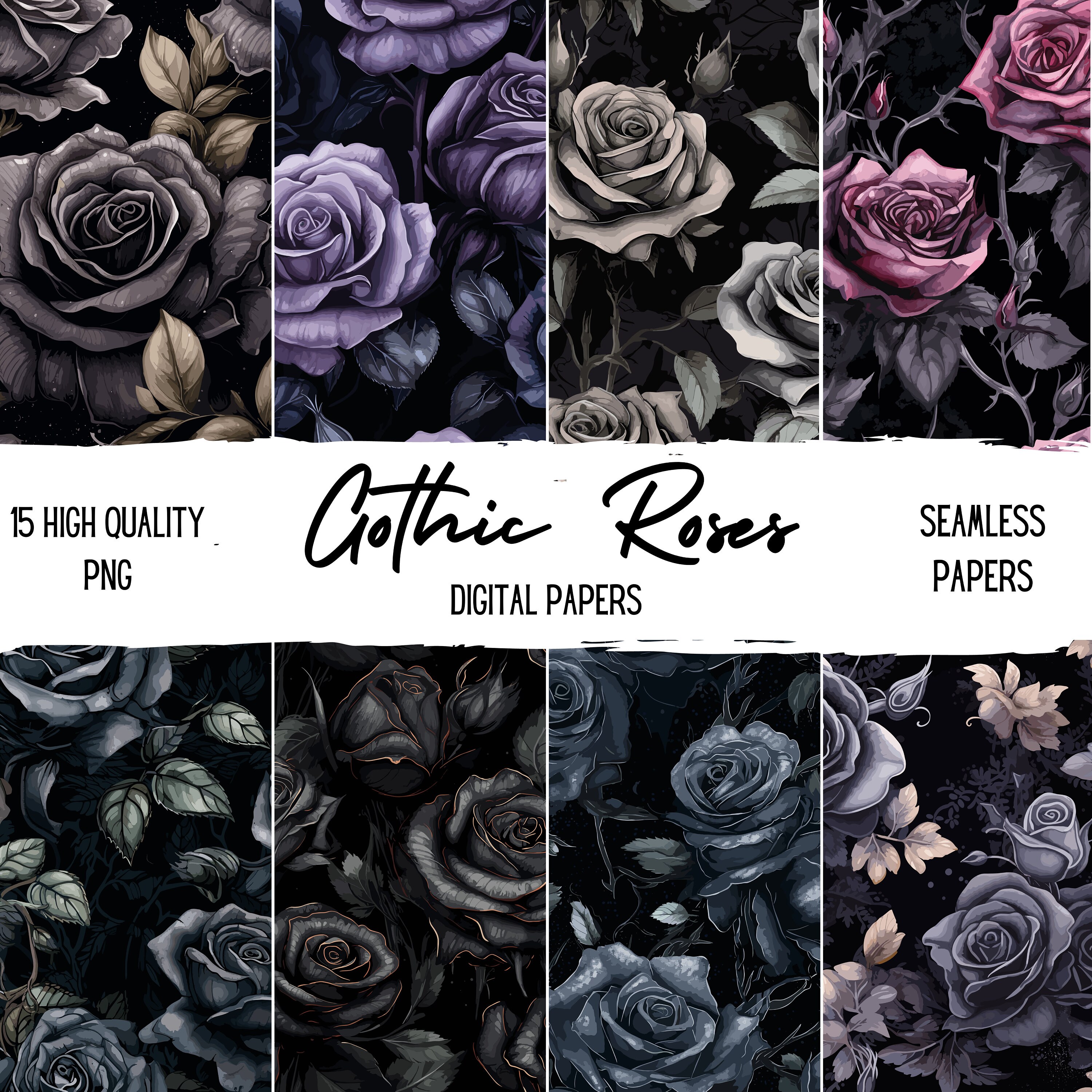 Gothic Roses Digital Paper Roses Seamless Pattern Dark Roses - Etsy