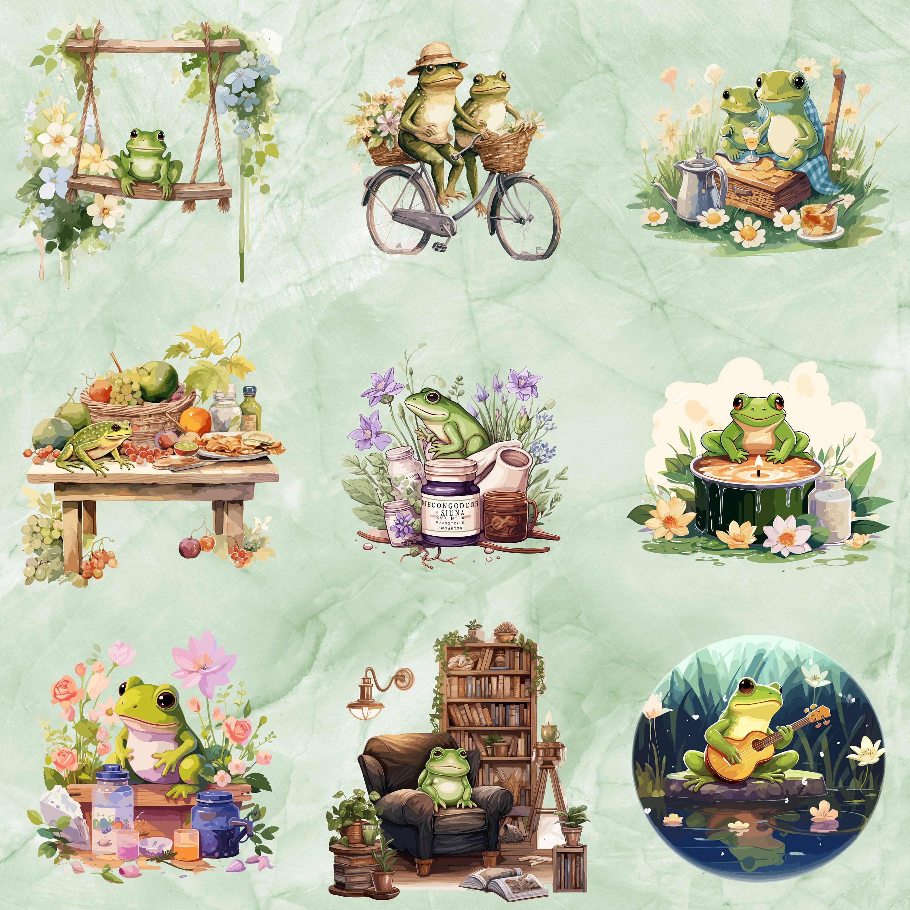 Watercolor Frog Clipart Cottagecore Cute Frogs PNG Frog SVG - Etsy