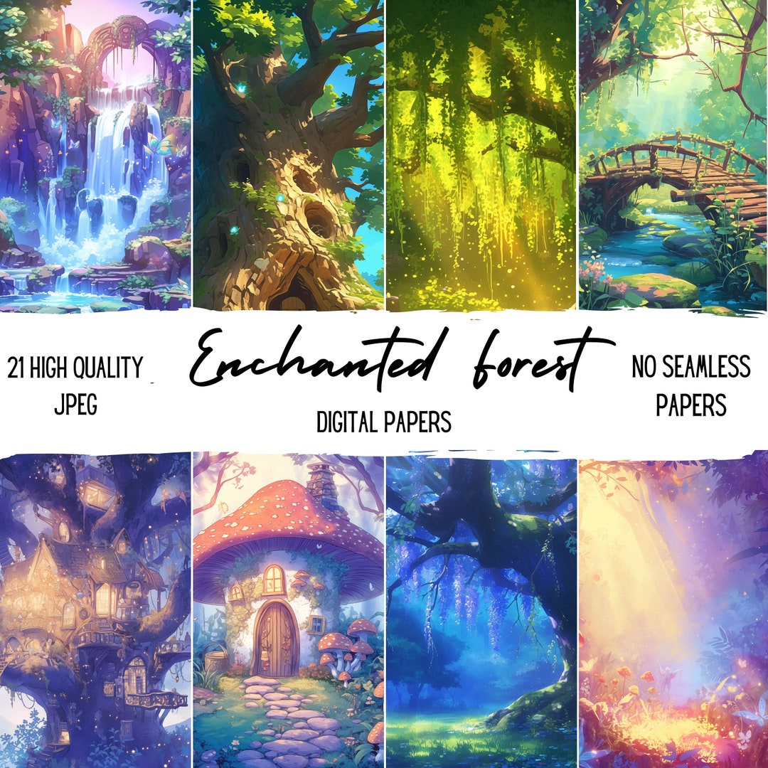 Enchanted Forest Digital Papers Bundle Watercolor Fairy Papers Fairy ...