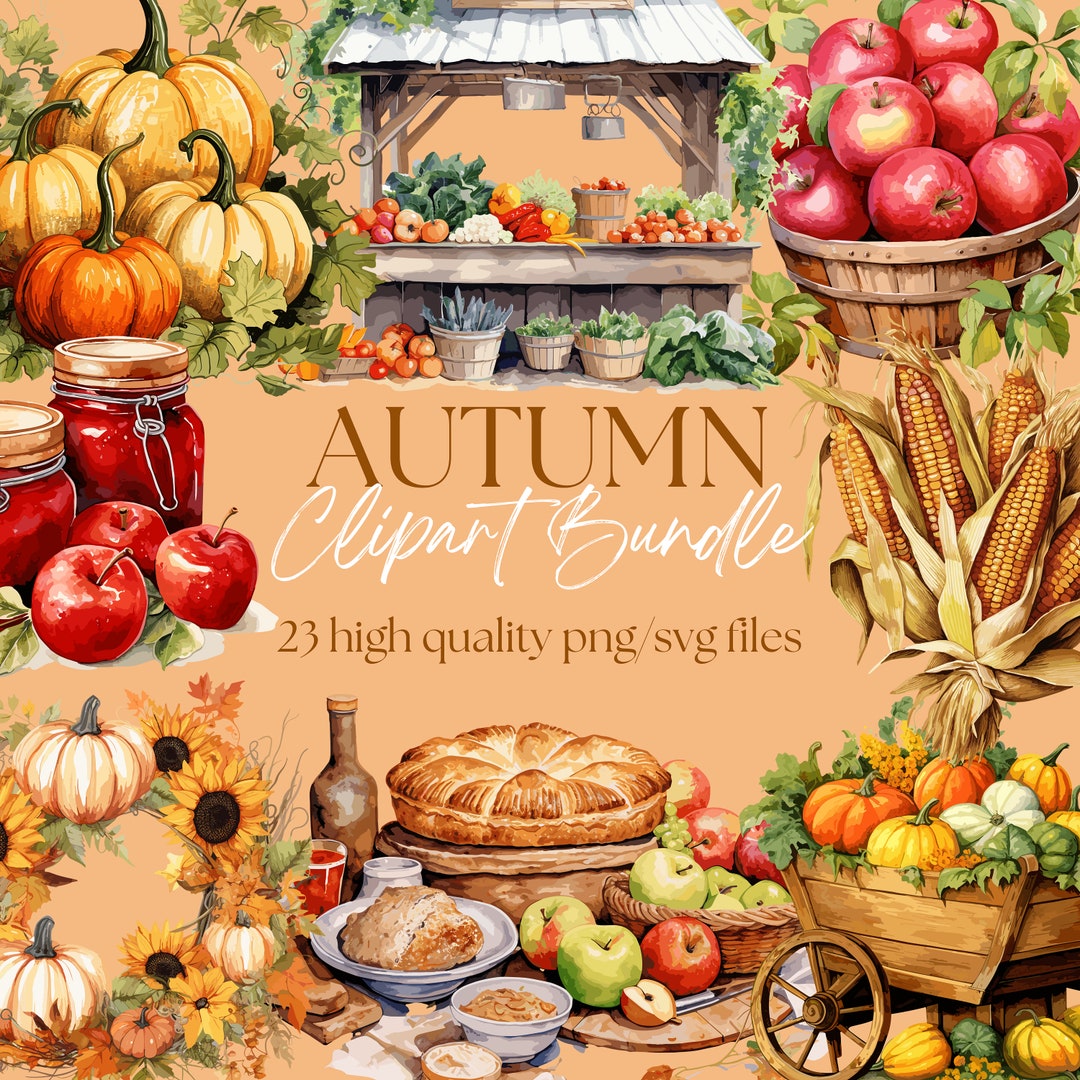 Watercolor Autumn Clipart PNG Fall Illustrations Autumn Harvest Season ...