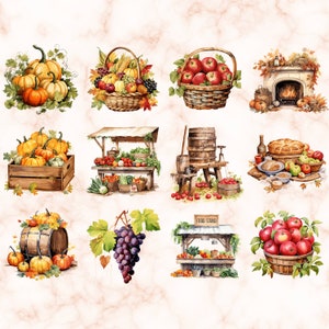 Watercolor Autumn Clipart PNG Fall Illustrations Autumn Harvest Season ...