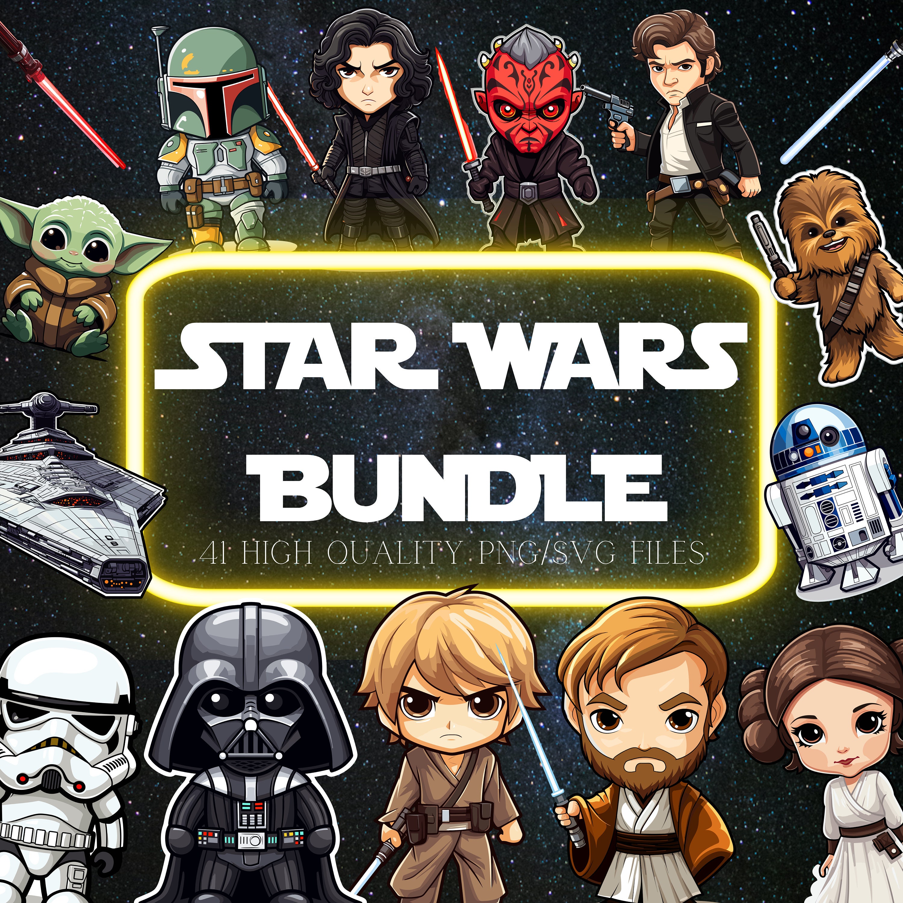 Chibi Space Wars Clipart Bundle Star Wars SVG Clone Wars PNG - Etsy España