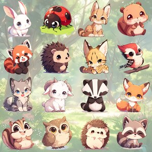 Cute Woodland Animals Clipart Chibi Boy and Girl PNG Forest Digital ...