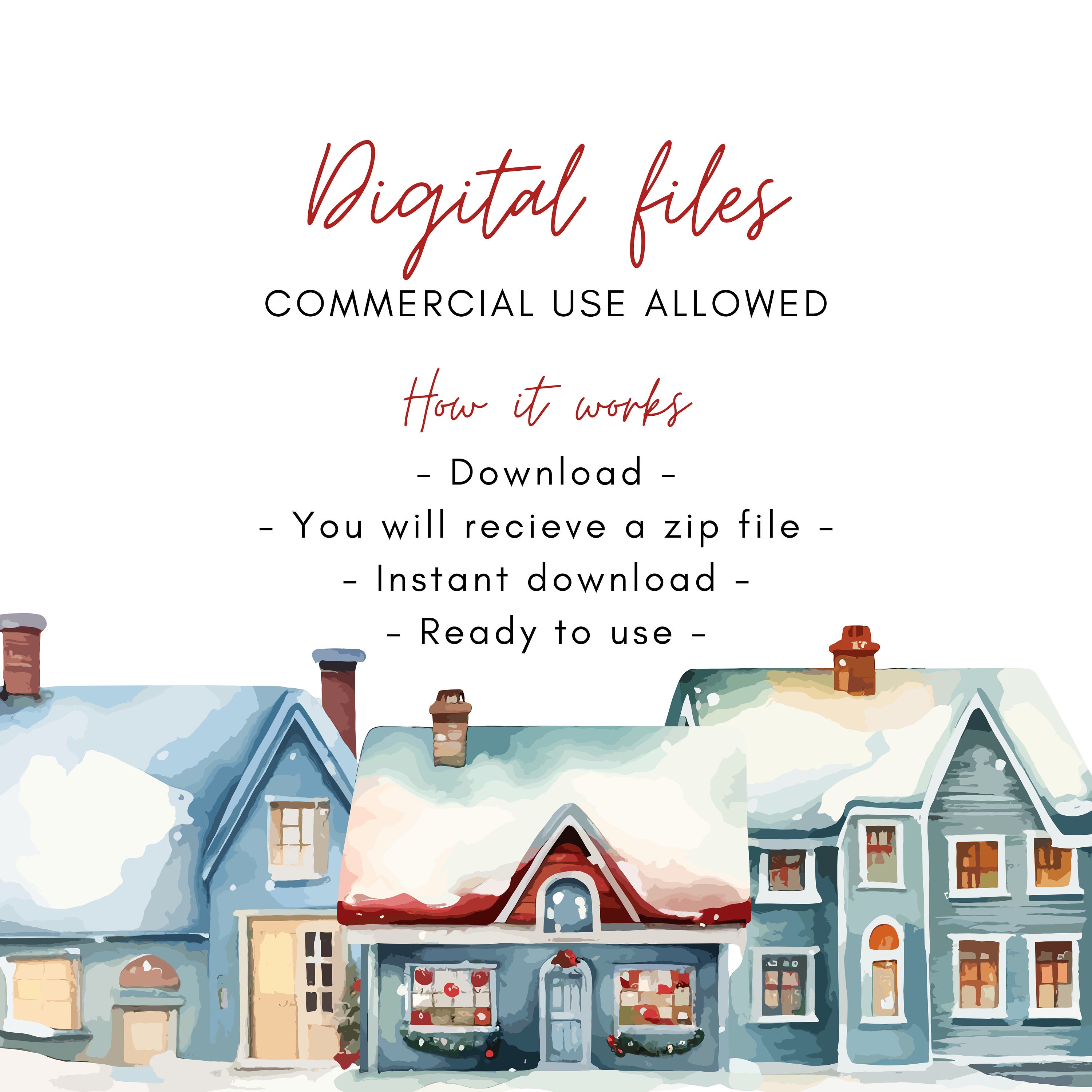 Watercolor Christmas Village Clipart Snowy Houses PNG Holiday - Etsy