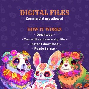 Dia De Los Muertos Pets Clipart: Sugar Skull Cats & Dogs (PNG, SVG) - Etsy