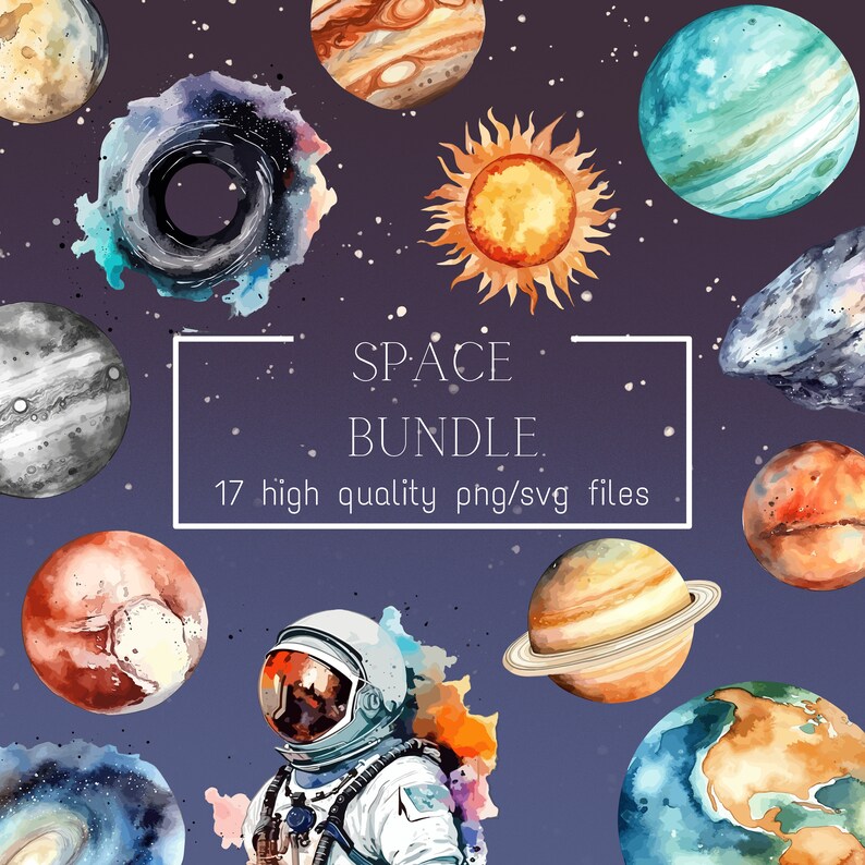 Space Bundle Clipart Planets PNG Set Solar System SVG - Etsy