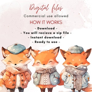 Cute Watercolor Christmas Foxes Clipart Bundle Baby Fox Winter Fashion ...