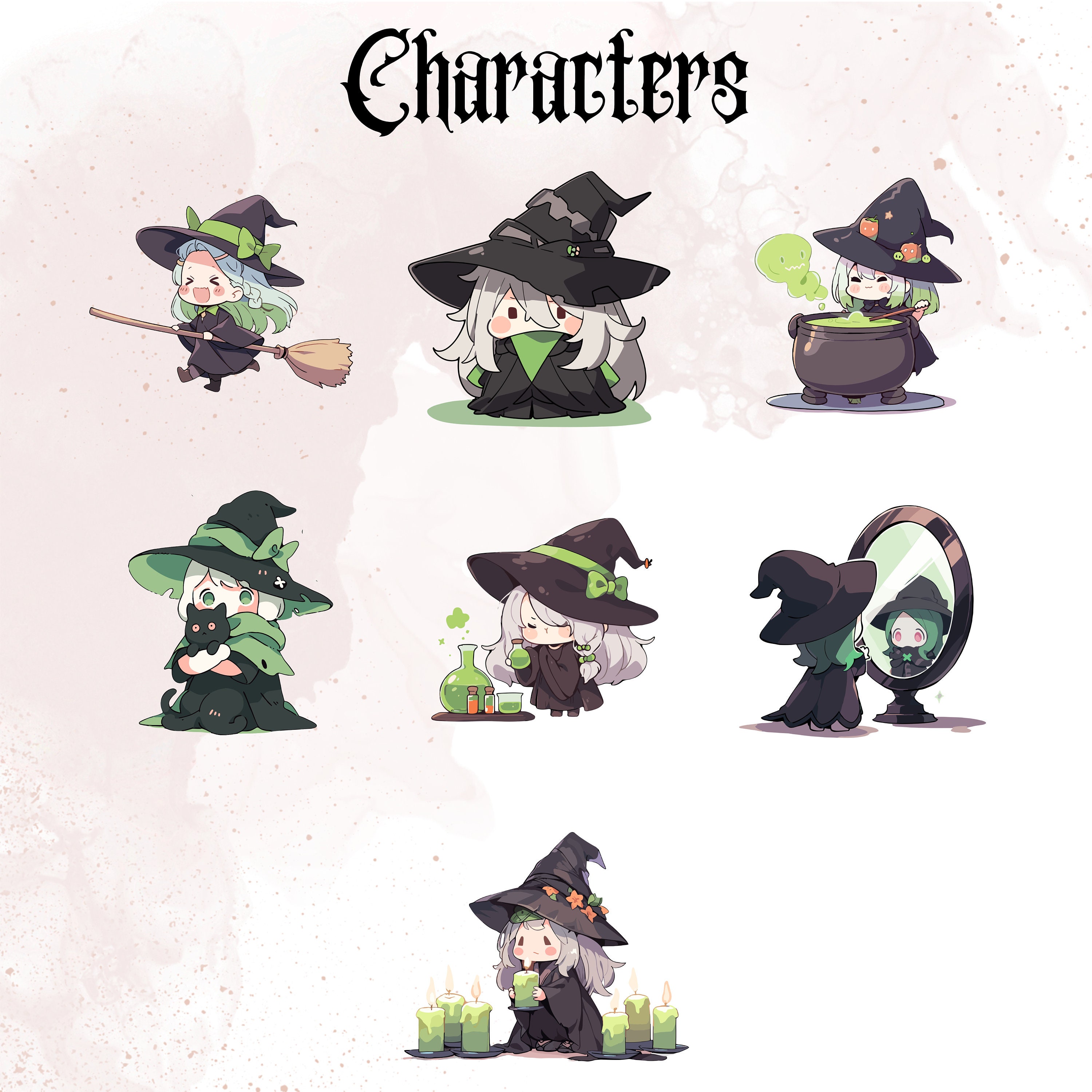 Cute Witch Clipart Chibi Halloween Witches PNG Little Girl SVG - Etsy